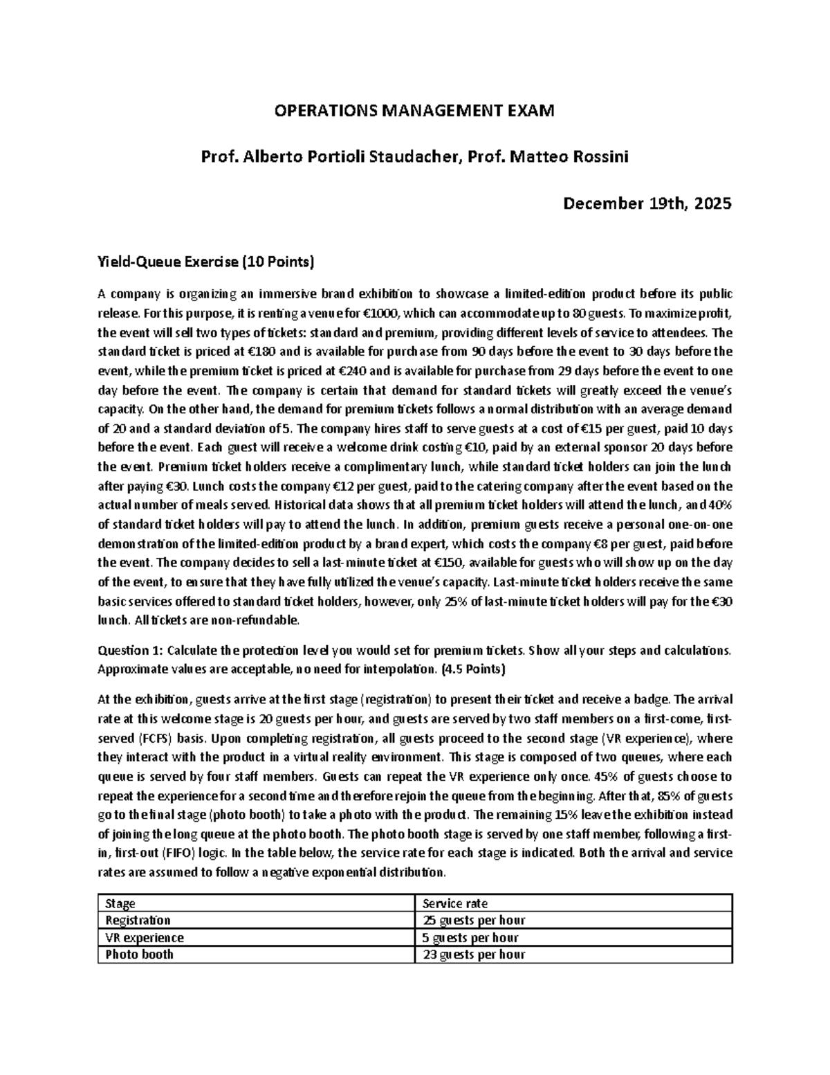Yield-Queue Exam 25/26: Operations Management Analysis - Studocu