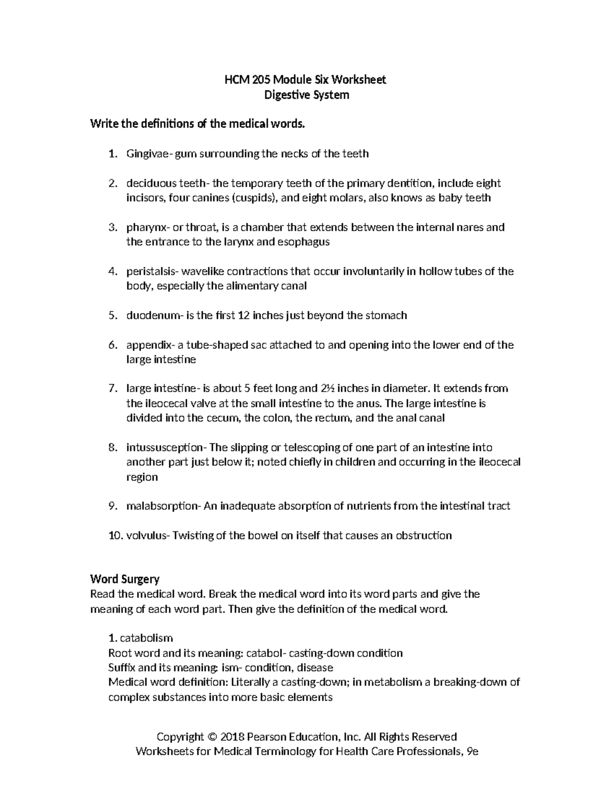 Module Six Worksheet - HCM 205 Module Six Worksheet Digestive System ...
