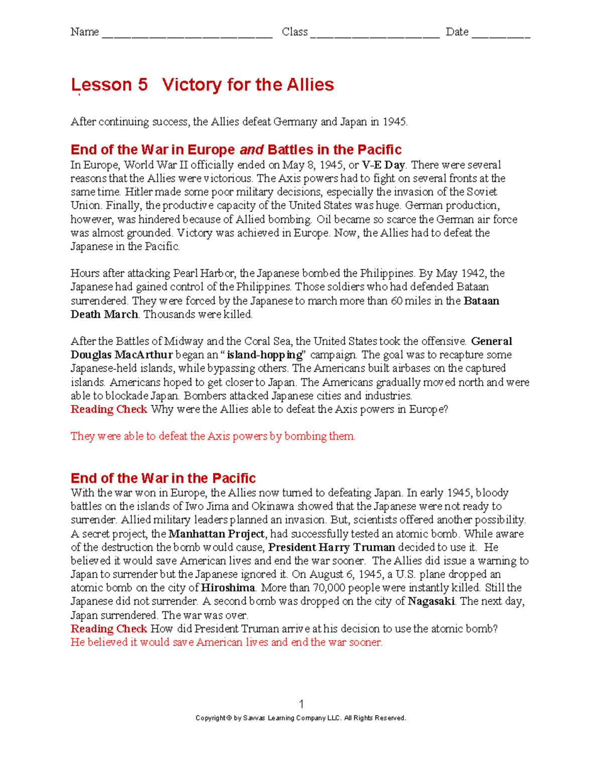 Lesson 5: Victory for the Allies in WWII - Key Events and Decisions ...