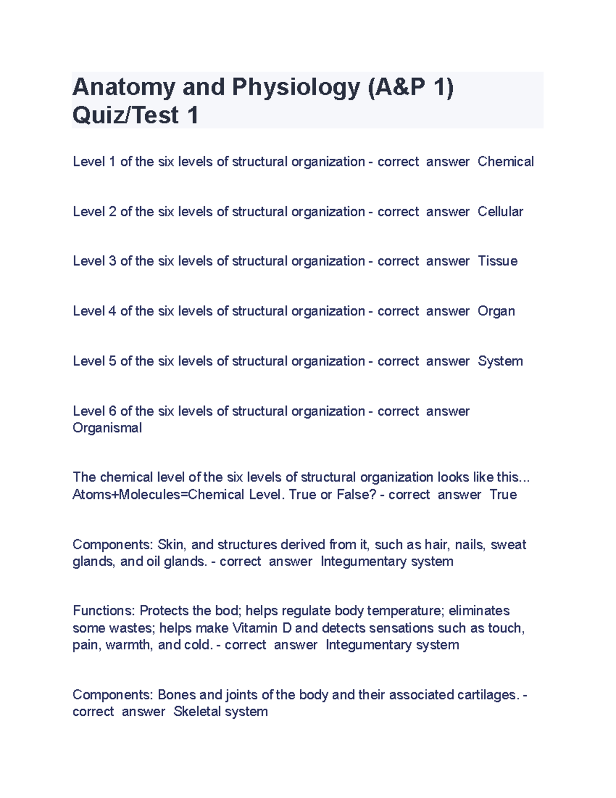 Anatomy and Physiology 1: Levels of Structural Organization and ...