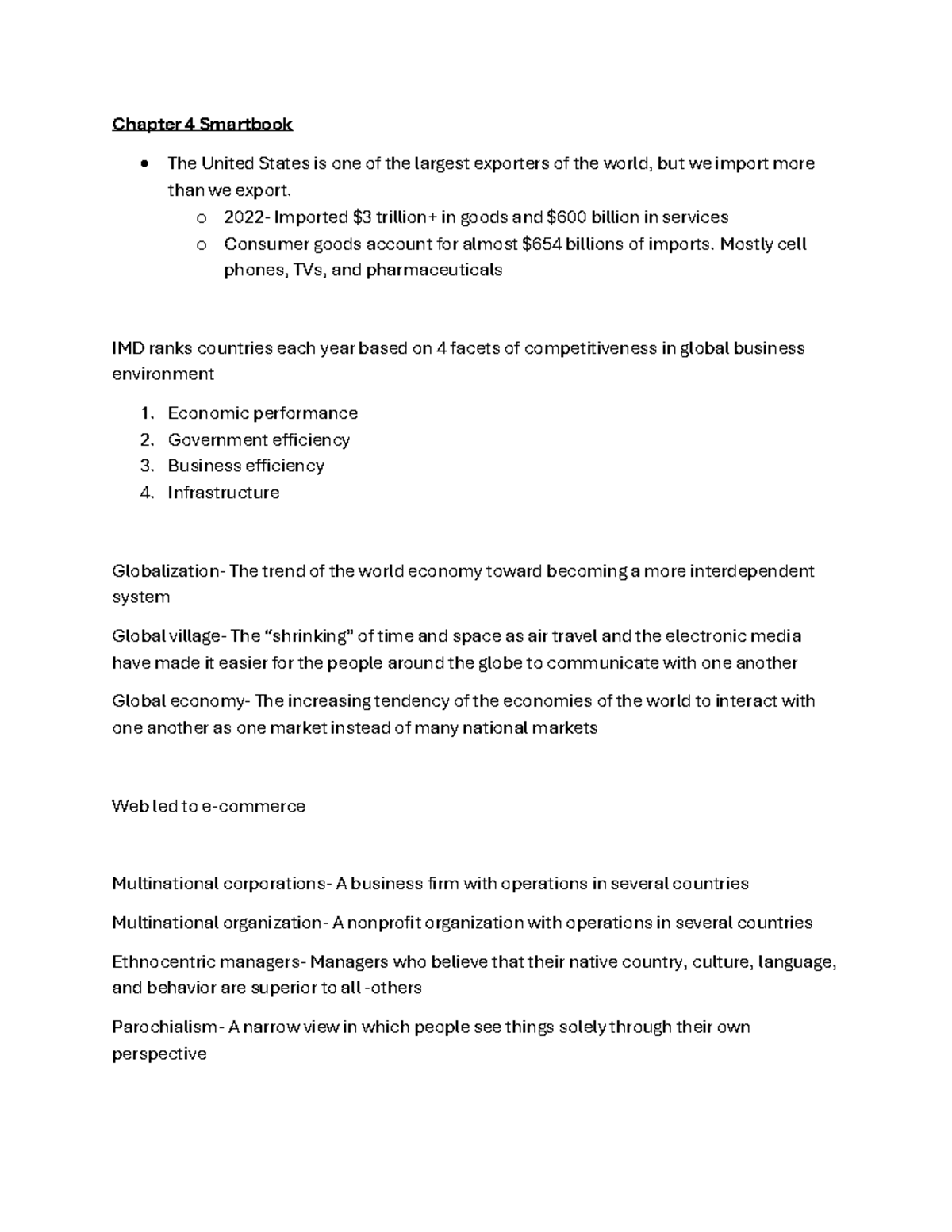 Unit 4 Management: Global Trade, Competitiveness, and Strategies - Studocu