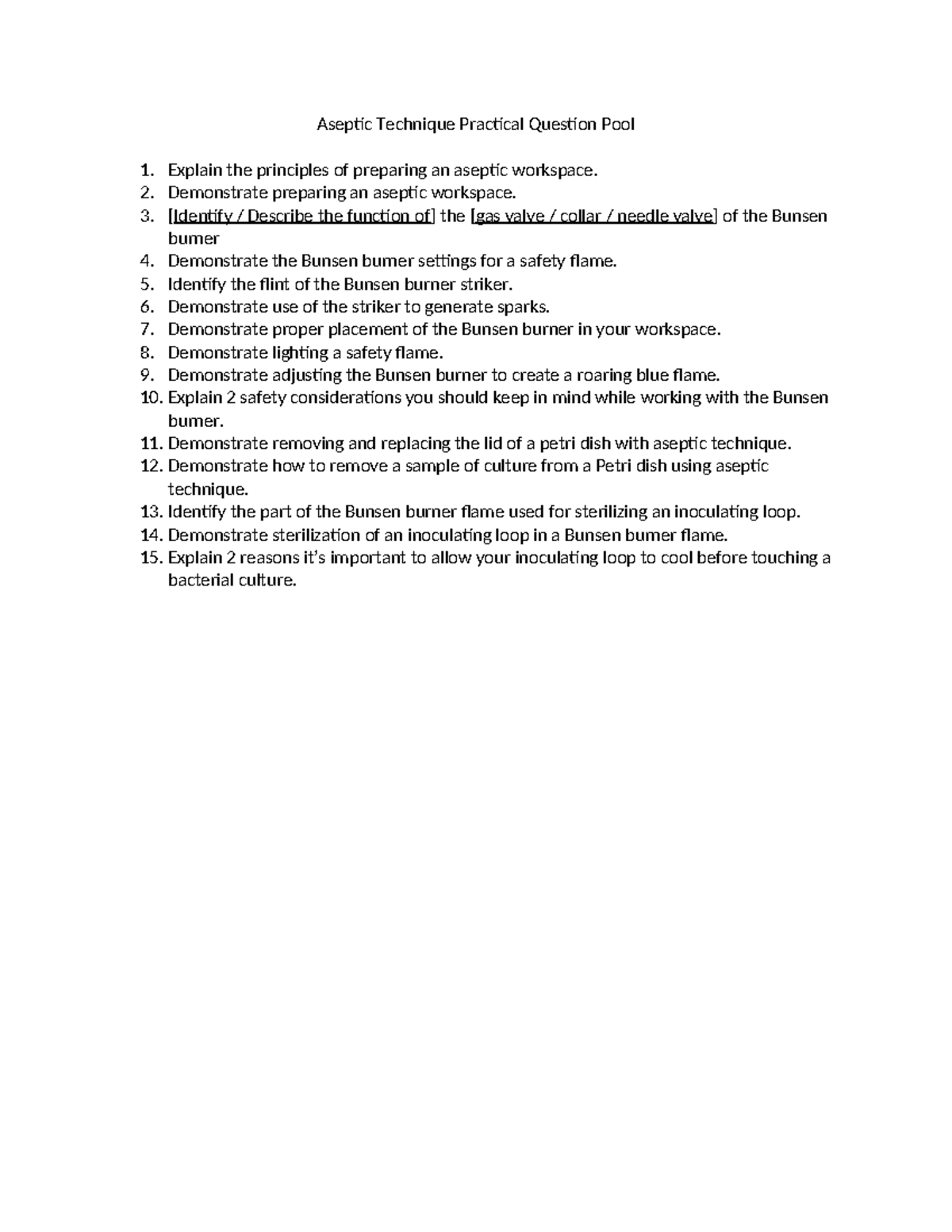 Aseptic Technique Practical Questions Key Concepts Demonstrations