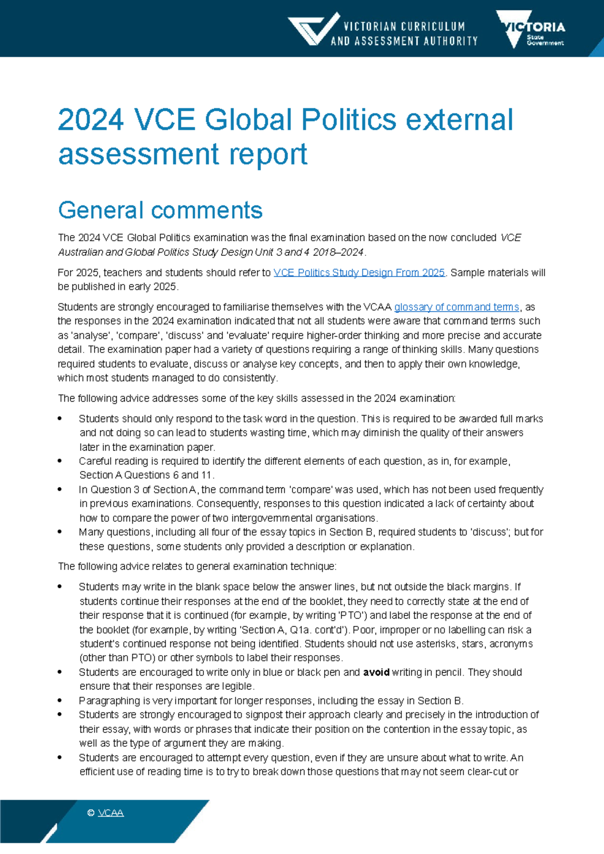 2024 VCE Global Politics Final Exam Assessment Report - Studocu
