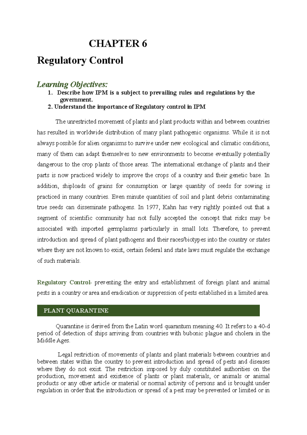 Chapter 6: Regulatory Control in Integrated Pest Management (IPM) - Studocu