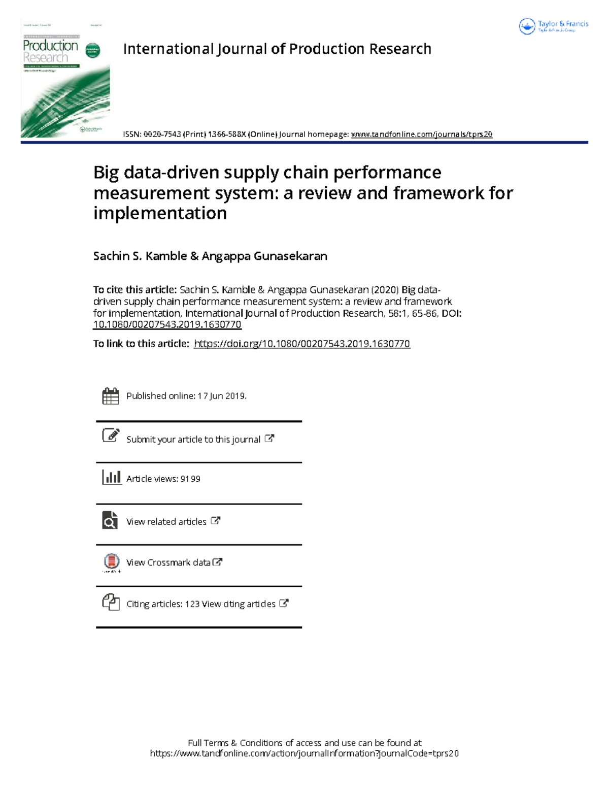 Big Data-Driven Supply Chain Performance Measurement System: A Review ...