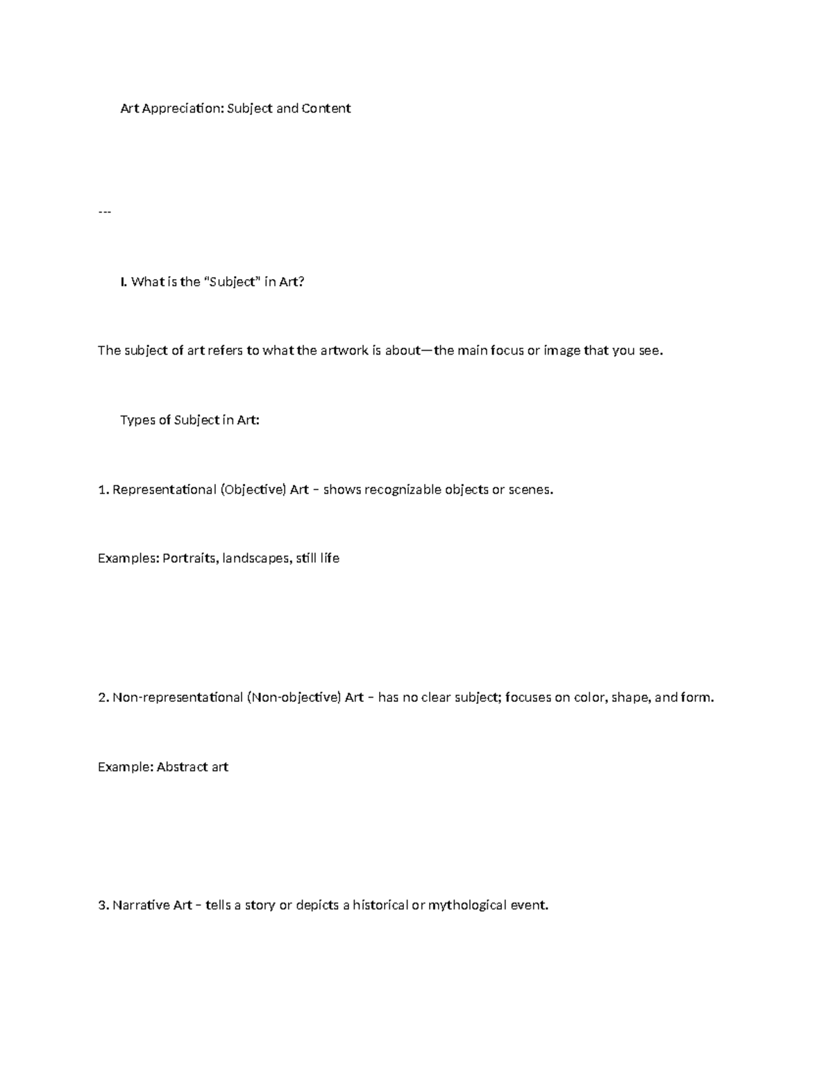 Art Appreciation: Subject and Content Overview - Studocu