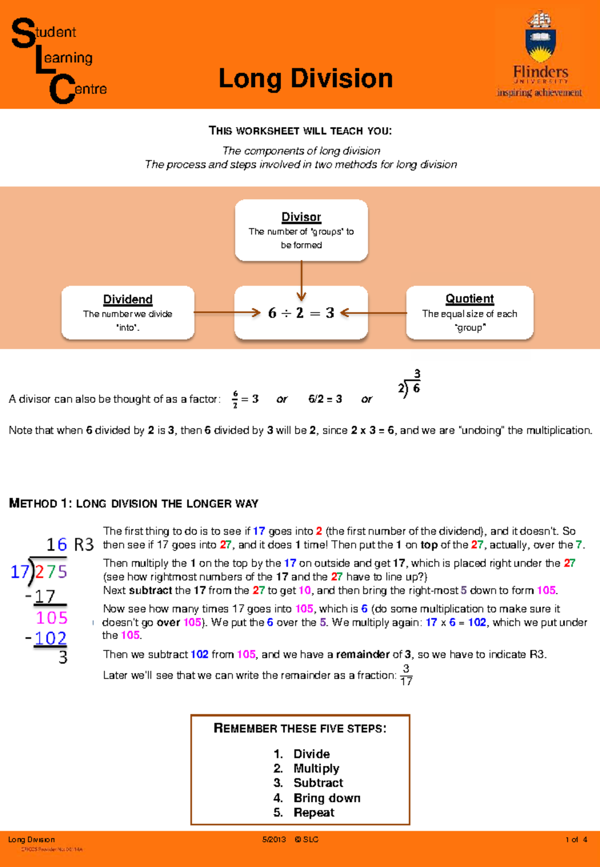 SLC Long Division Worksheet: Methods & Steps Explained - Studocu