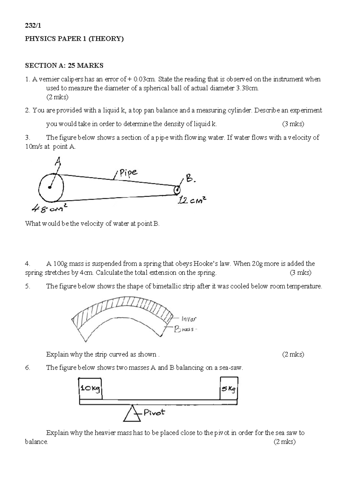 Physics Form 3 Paper 1 (Theory) Questions and Answers - Studocu