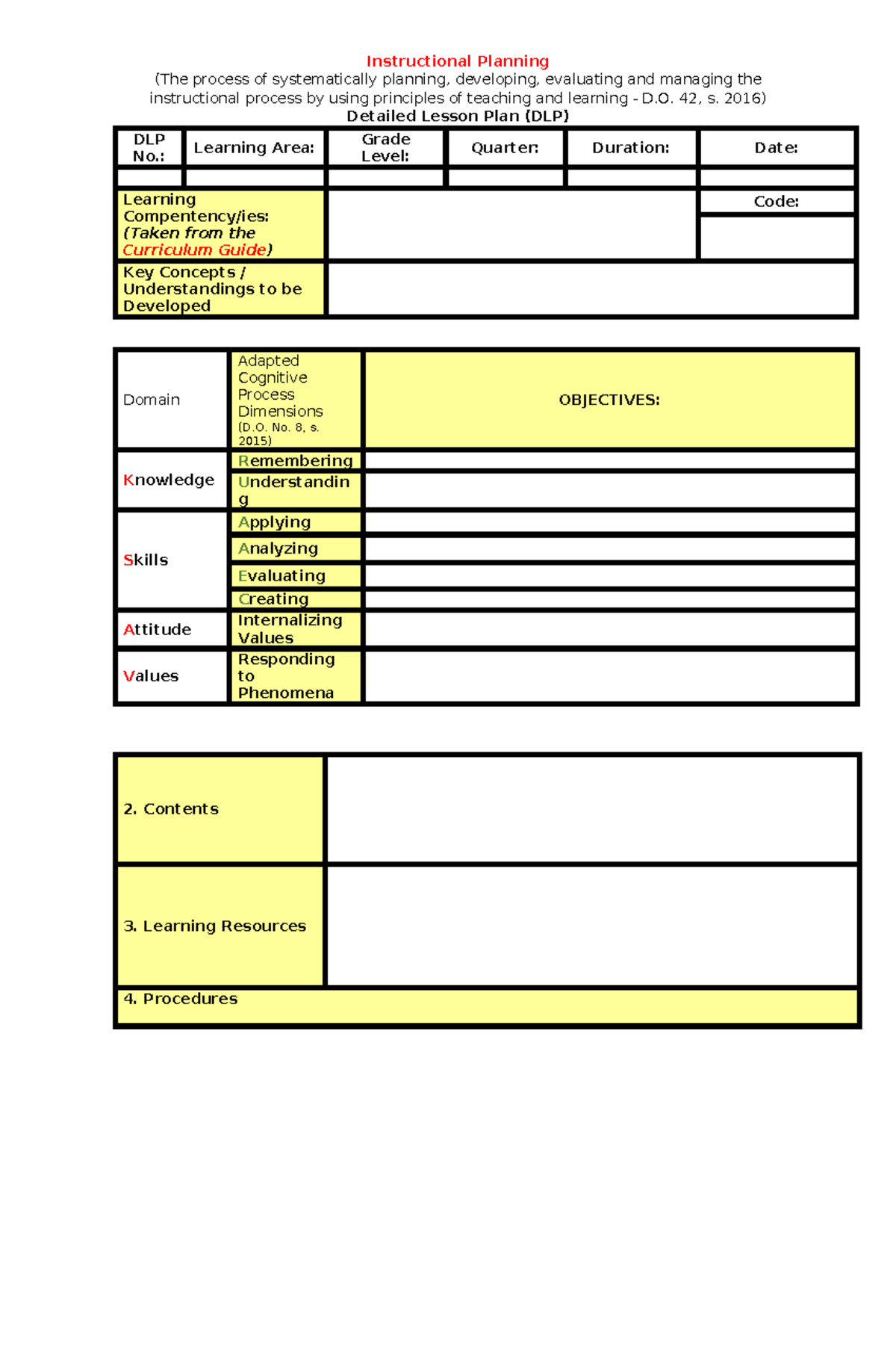 DLP Template for Instructional Planning: Systematic Lesson Design - Studocu