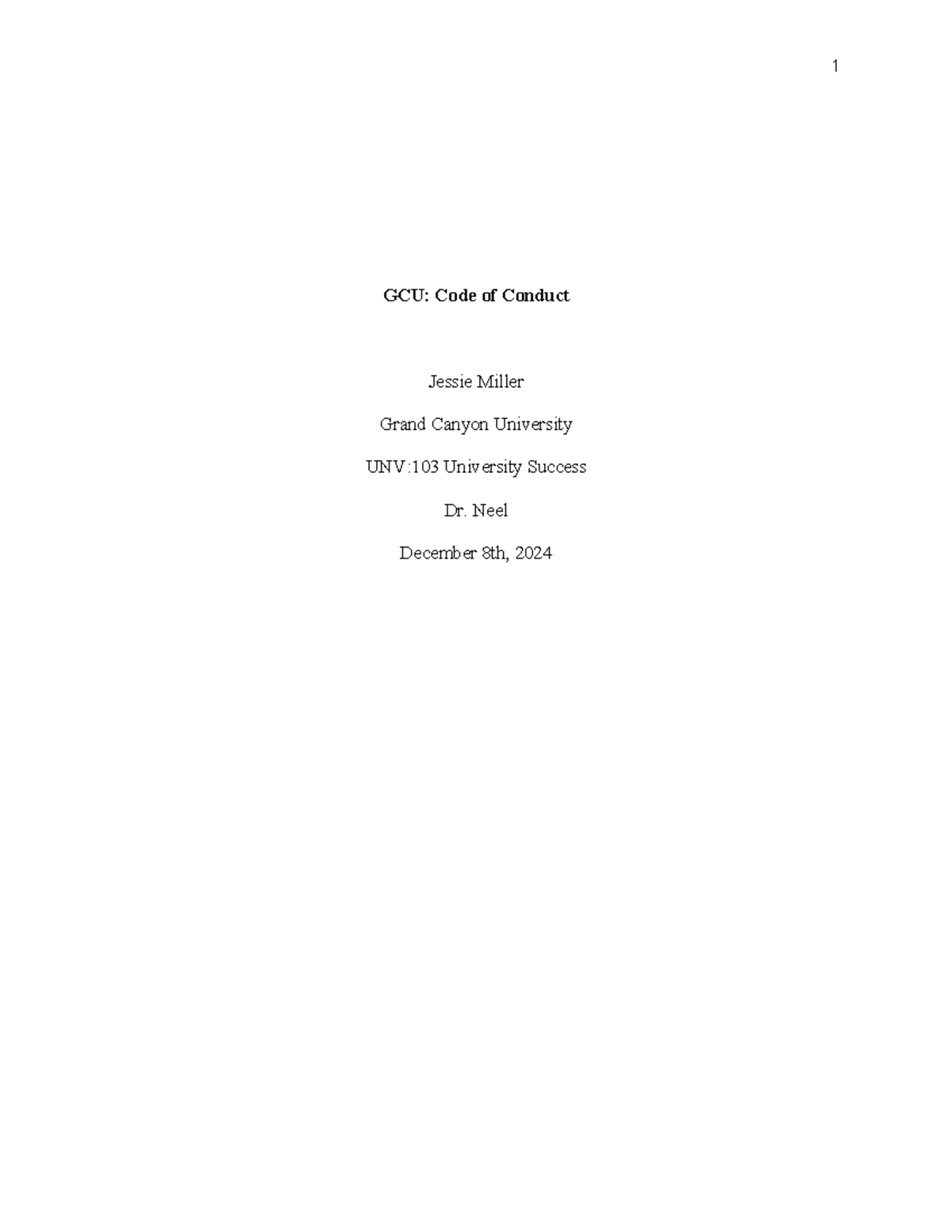 GCU Code of Conduct - 1 GCU: Code of Conduct Jessie Miller Grand Canyon ...