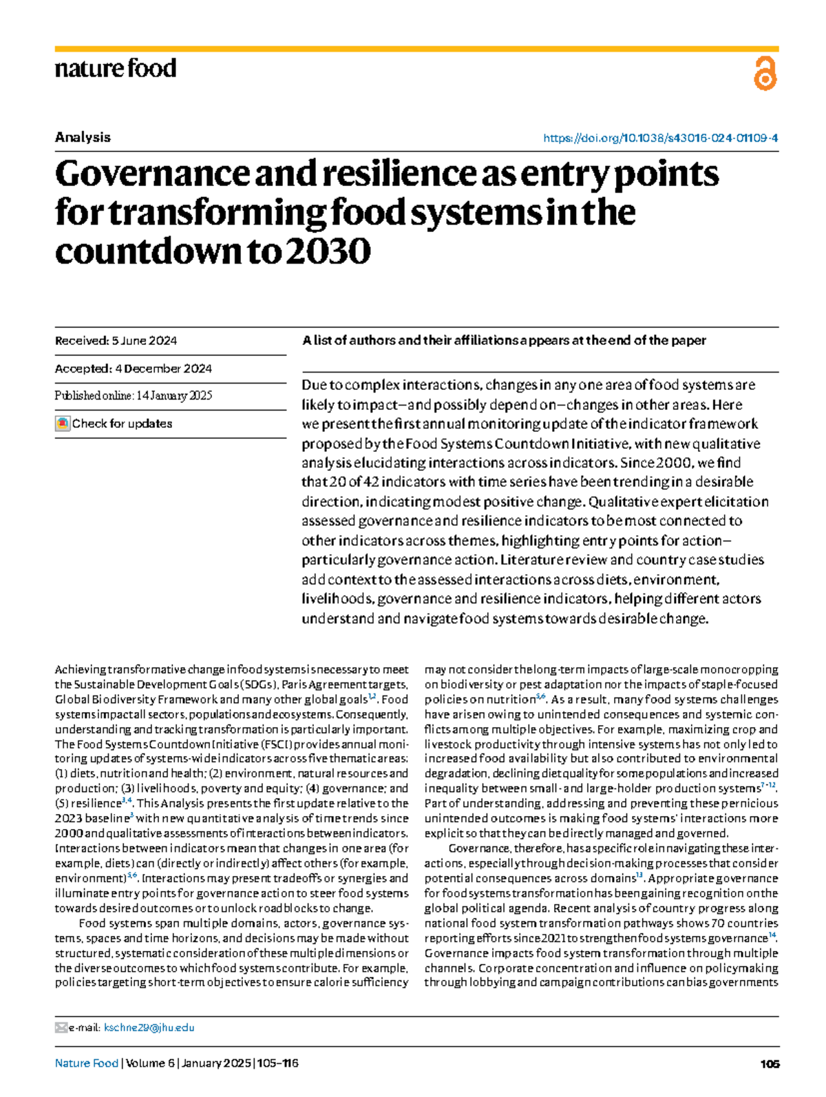 Governance and Resilience in Transforming Food Systems: FSCI 2024 ...
