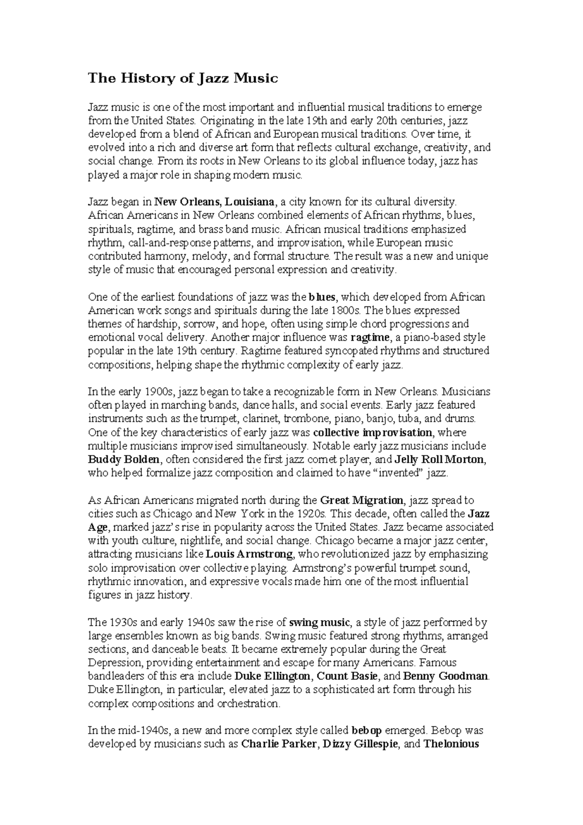 The Evolution of Jazz Music: From Roots to Modern Influence - Studocu