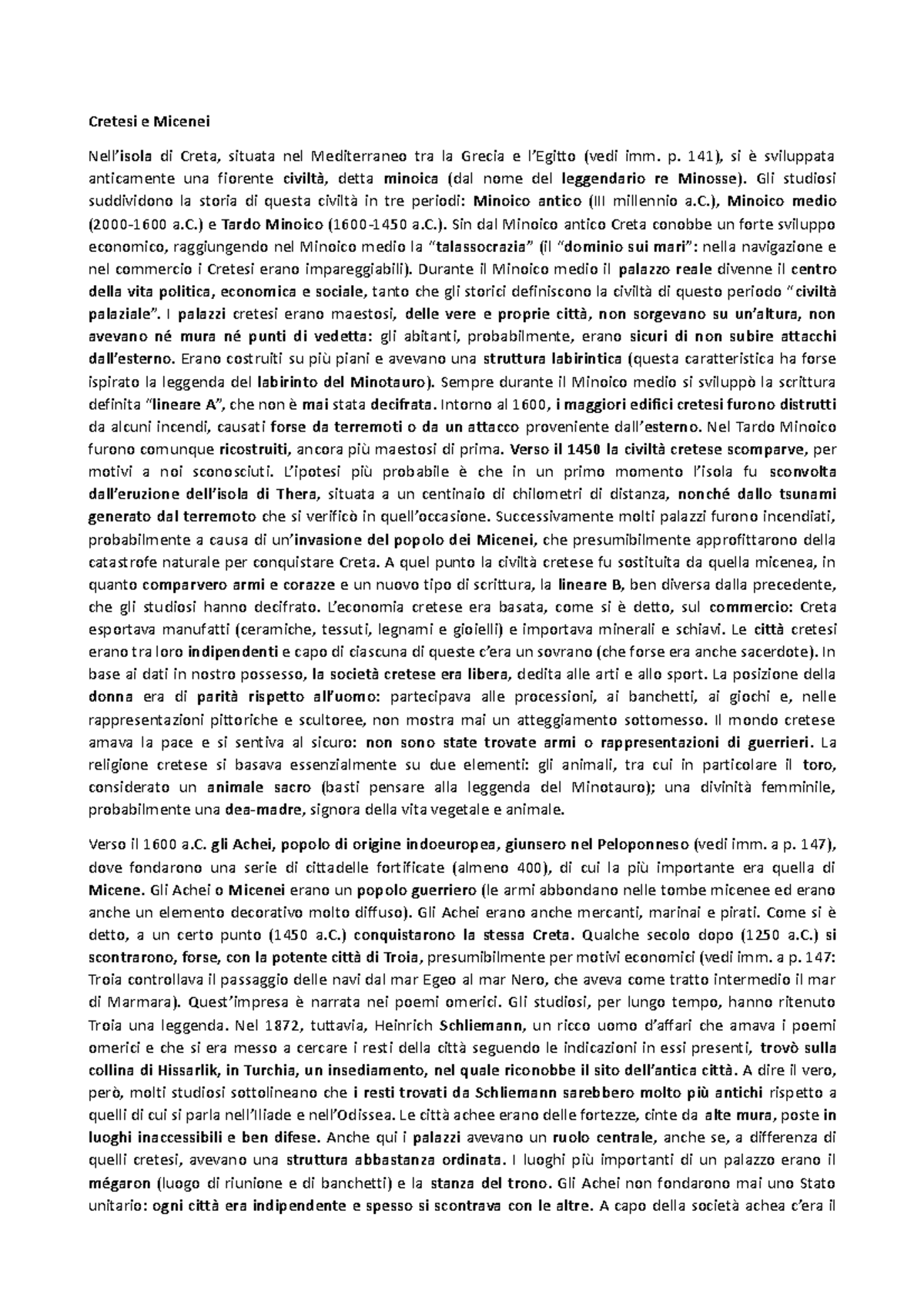 Storia dei Cretesi e Micenei: Civiltà Antiche a Confronto - Studocu