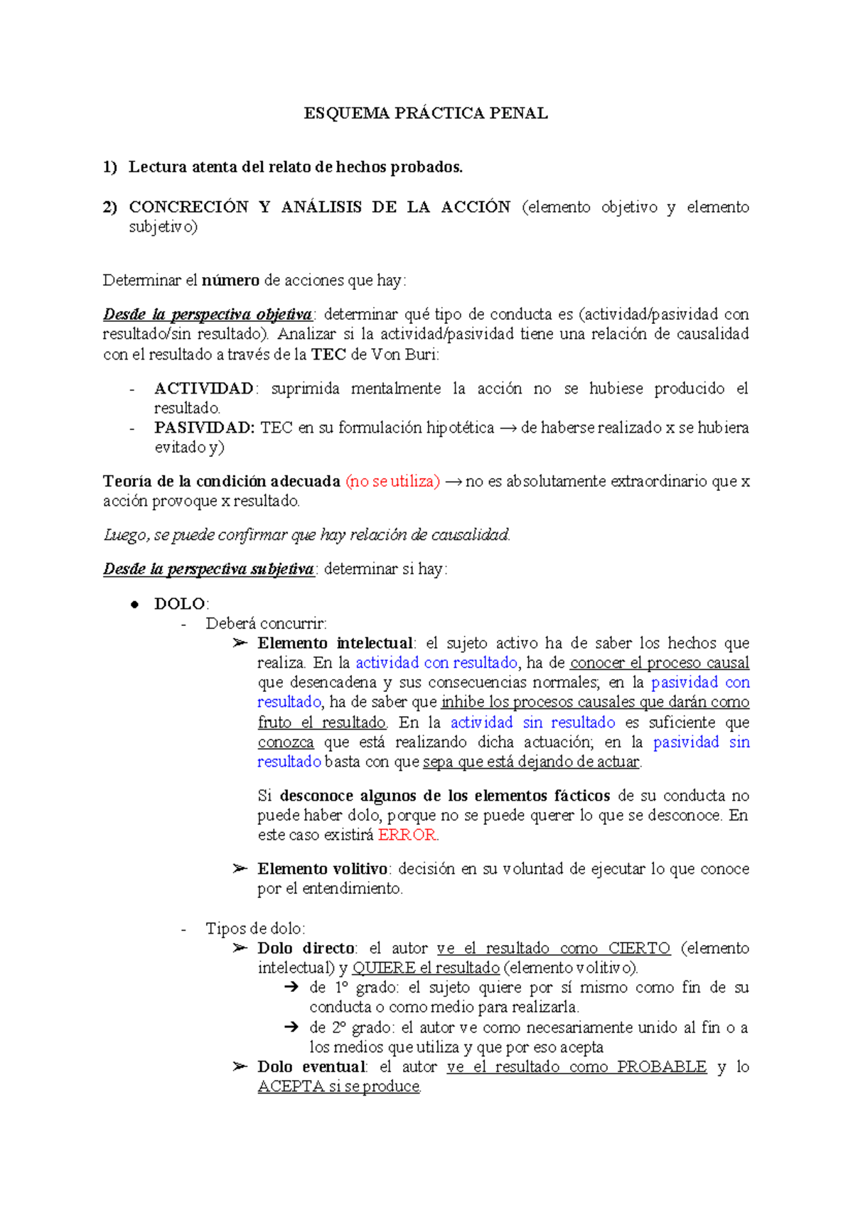 Esquema PRÁ Ctica Penal - ESQUEMA PRÁCTICA PENAL Lectura atenta del relato de hechos probados ...