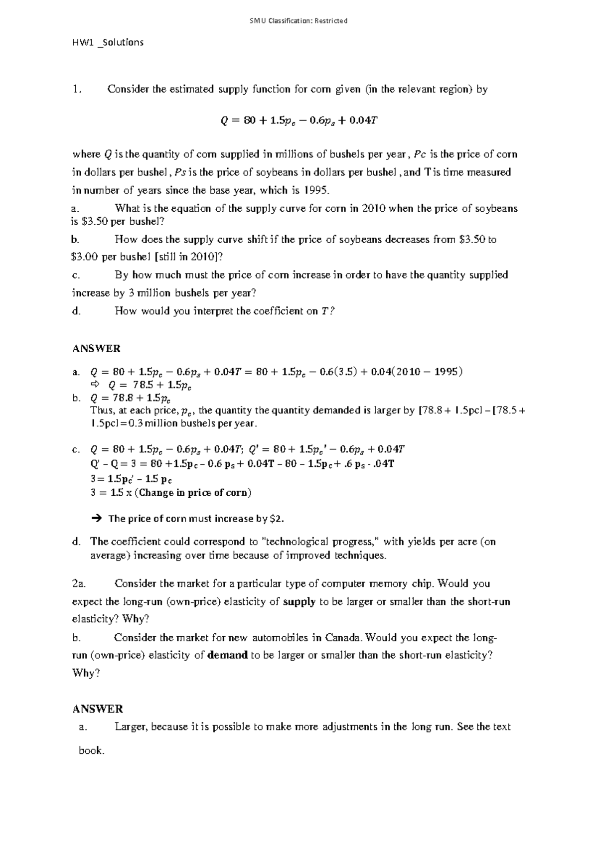 Microeconomics 1 Homework 1 Solutions (official) - ECON111 - Studocu