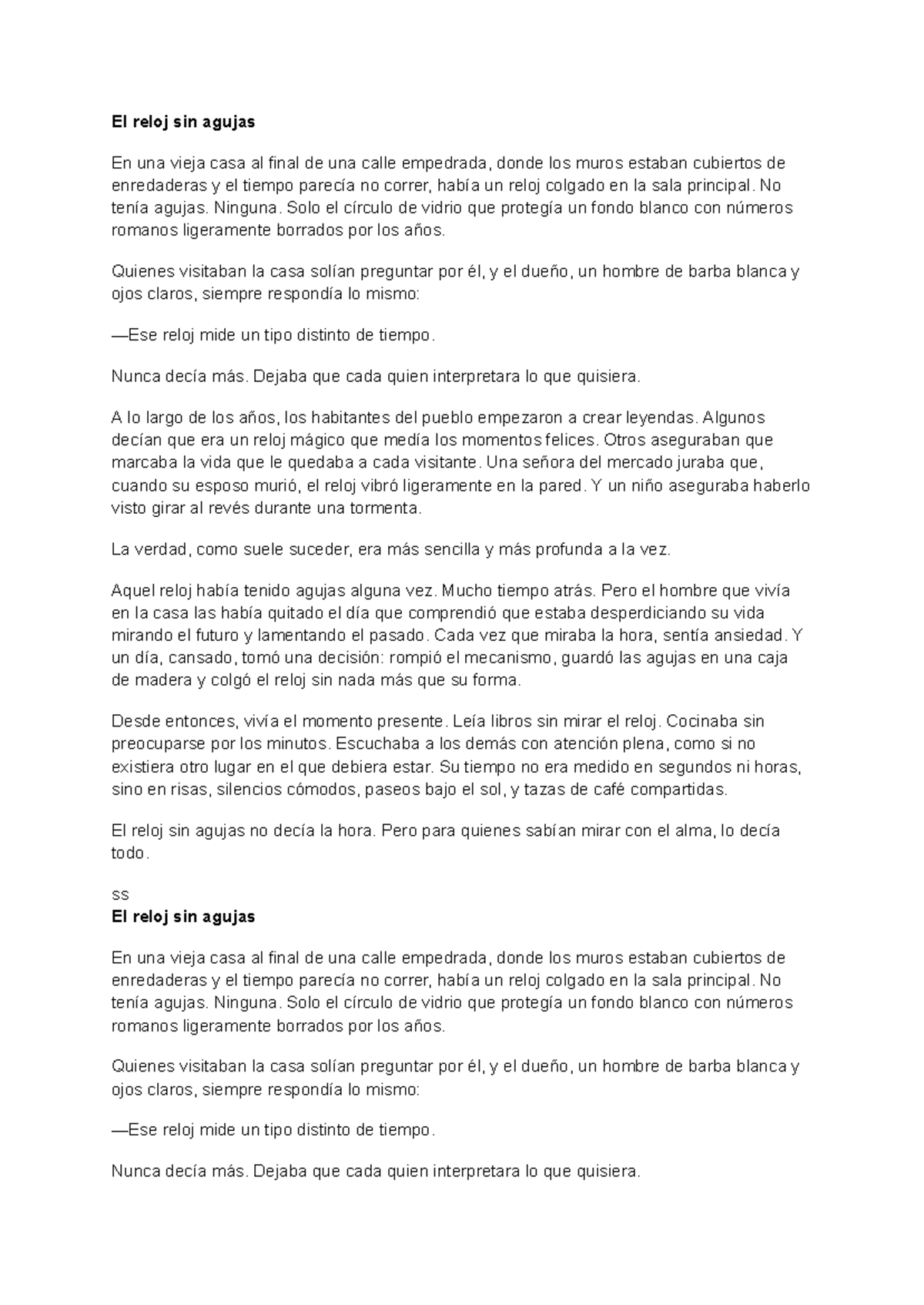Relato Breve: "El Reloj Sin Agujas" - Reflexiones sobre el Tiempo - Studocu