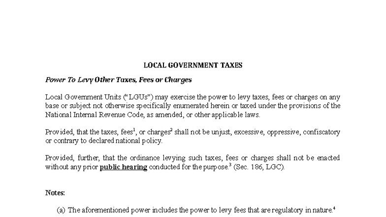 LOCAL GOVERNMENT TAXES: Power to Levy Taxes, Fees & Charges (MGT 101 ...