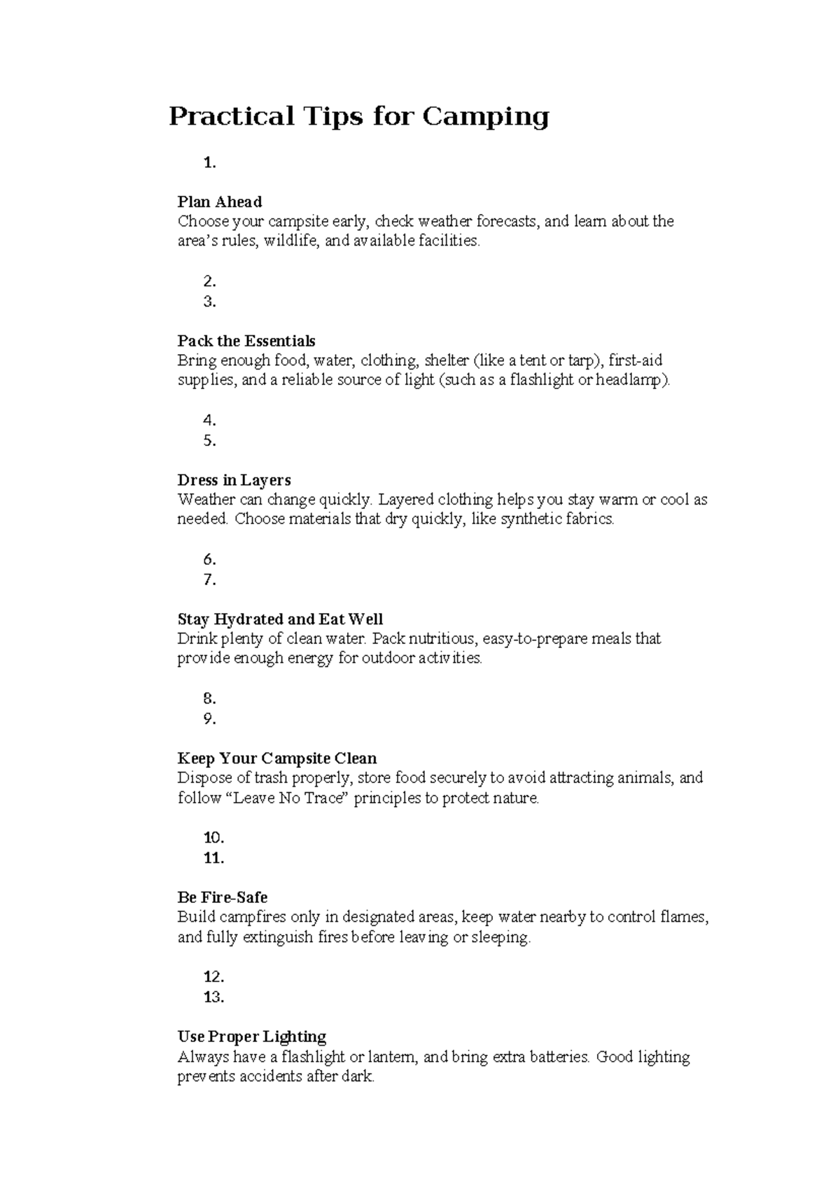 🏕️ Essential Camping Tips and Guidelines for Outdoor Adventures - Studocu