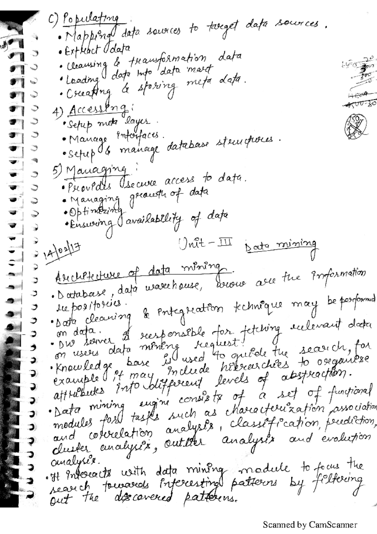 Unit 3 DWDM - Data Warehousing and Dara Mining Notes - c) Populating ...