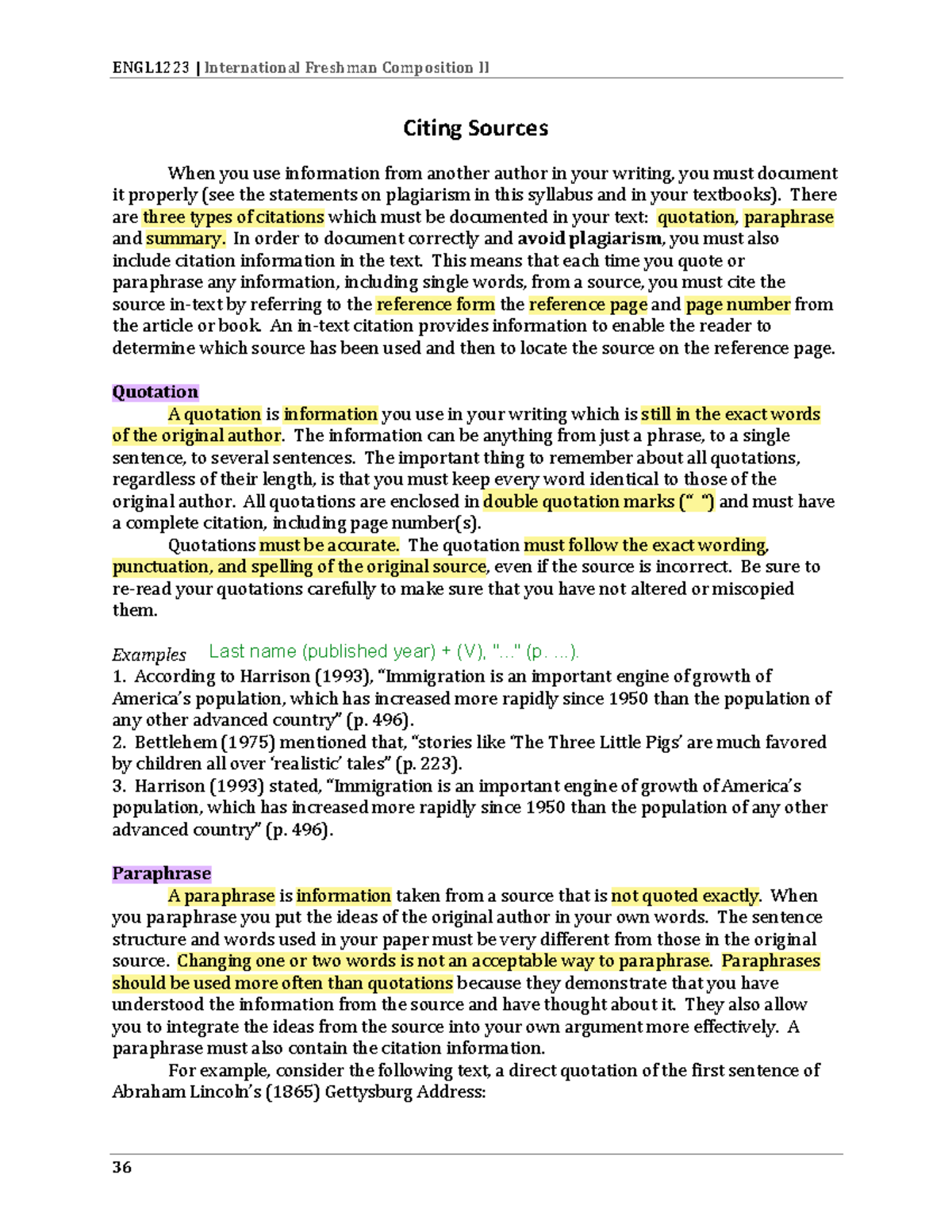 ENGL1223 Citing Sources: Quotation, Paraphrase, and Summary Guide - Studocu