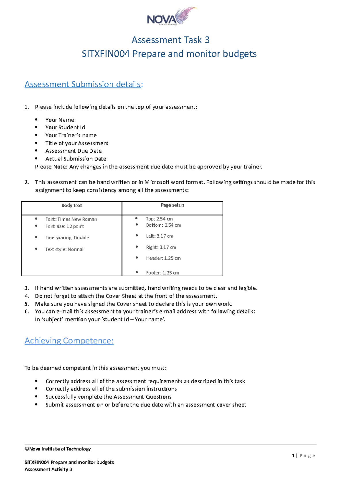 SITXFIN004 - Assessment Task 3: Budget Preparation and Monitoring Guide ...
