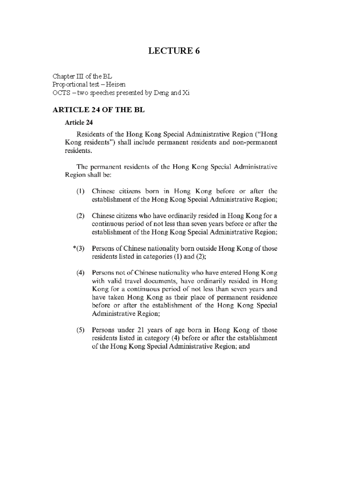 Lecture 6 notes - Outline - LECTURE 6 Chapter III of the BL ...