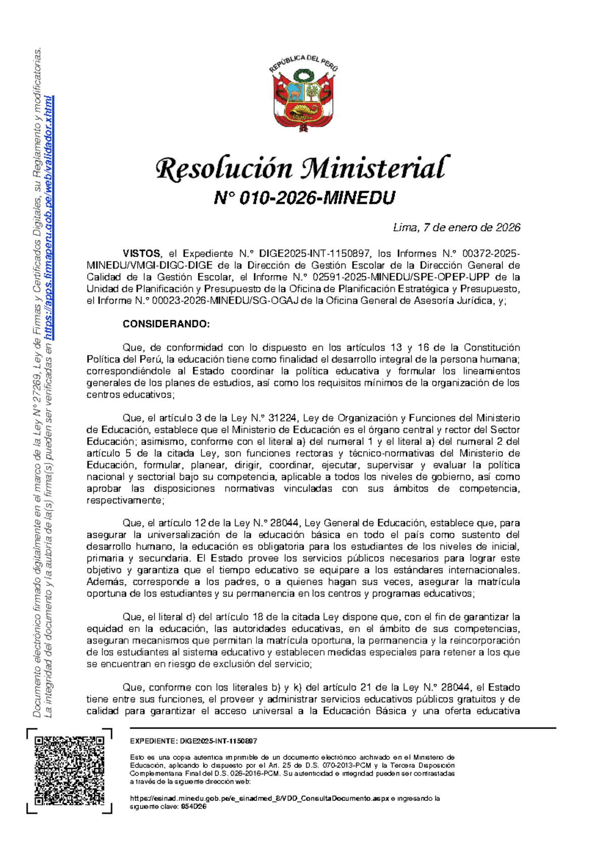 RM N 010-2026: Norma Técnica sobre el Proceso de Matrícula en Educación ...