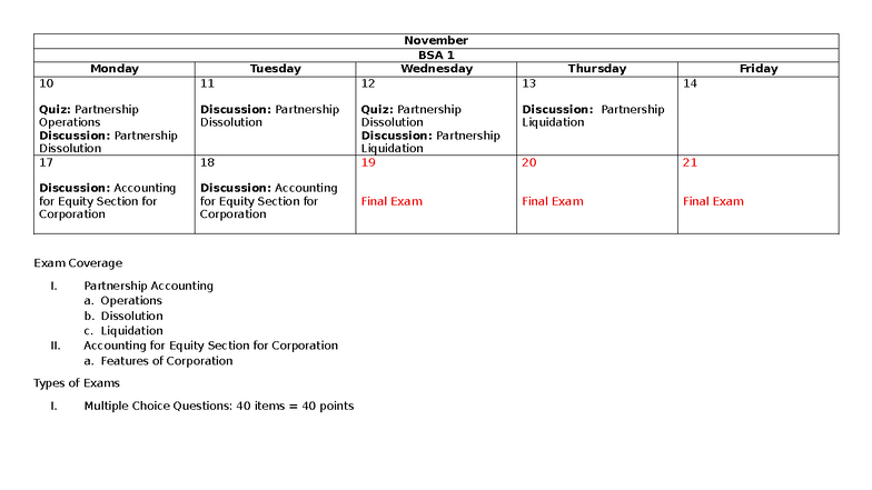 BSA 1 Final Exam Coverage: Partnership & Corporation Accounting - Studocu