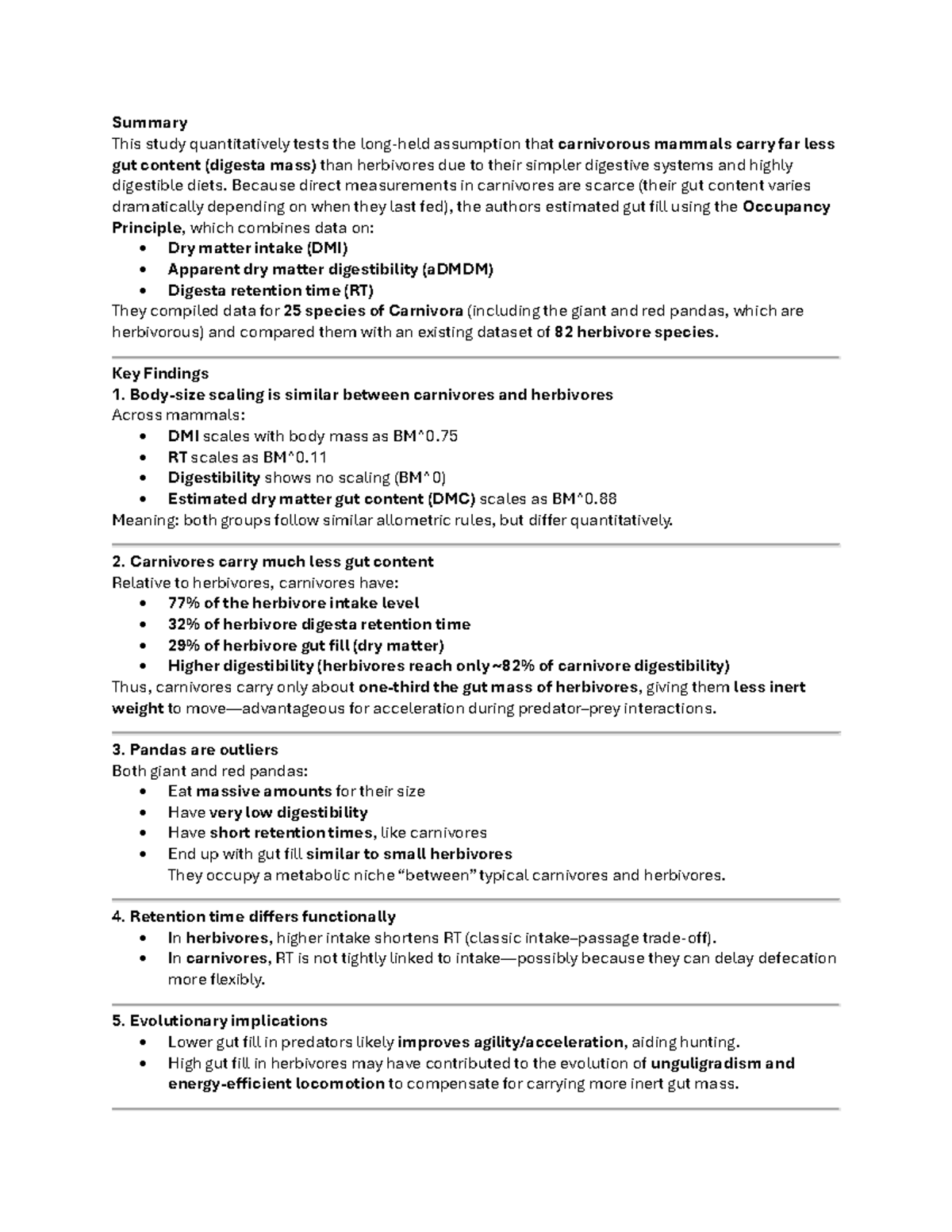 Carnivorous Mammals vs. Herbivores: A Quantitative Study (BIO 101 ...
