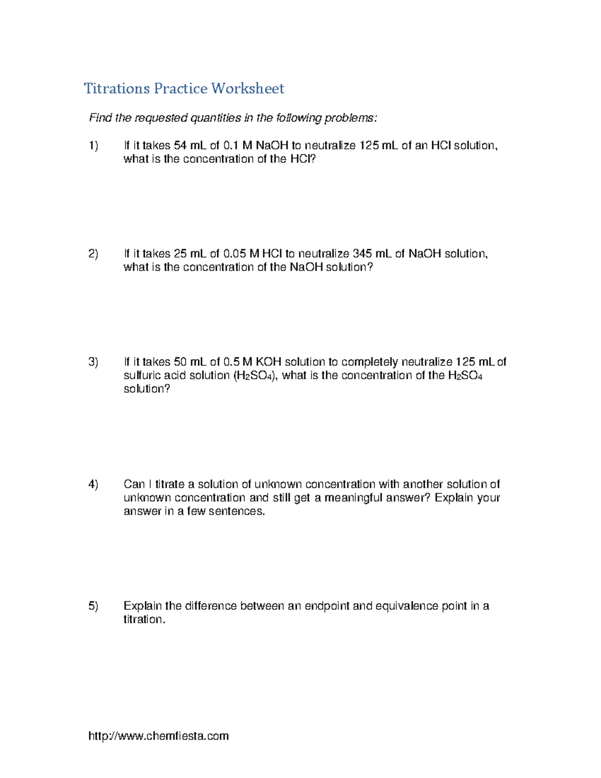 Titration Practice Worksheet