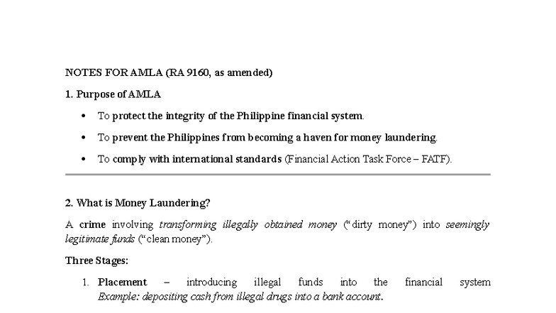 AMLA Overview: Key Points and Compliance Guidelines - Studocu