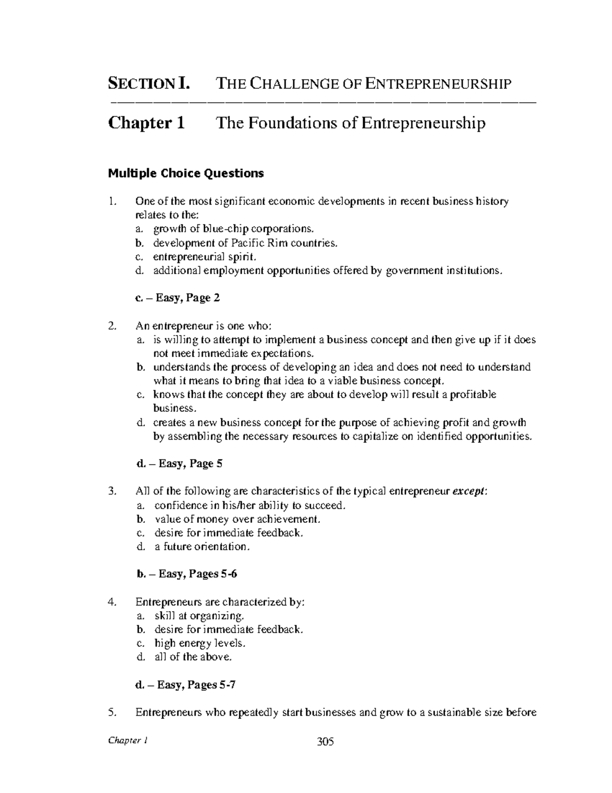 Test Bank: Entrepreneurship Foundations (Chapter 1) - Studocu