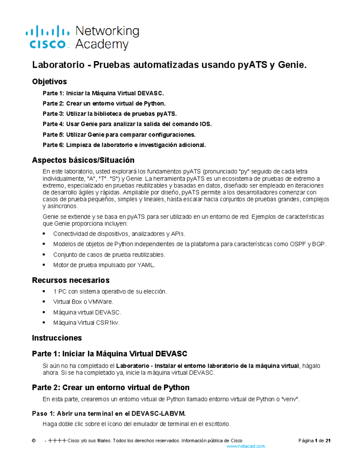 7 6 3 Lab Automated Testing Using Py Ats And Genie Objetivos Parte