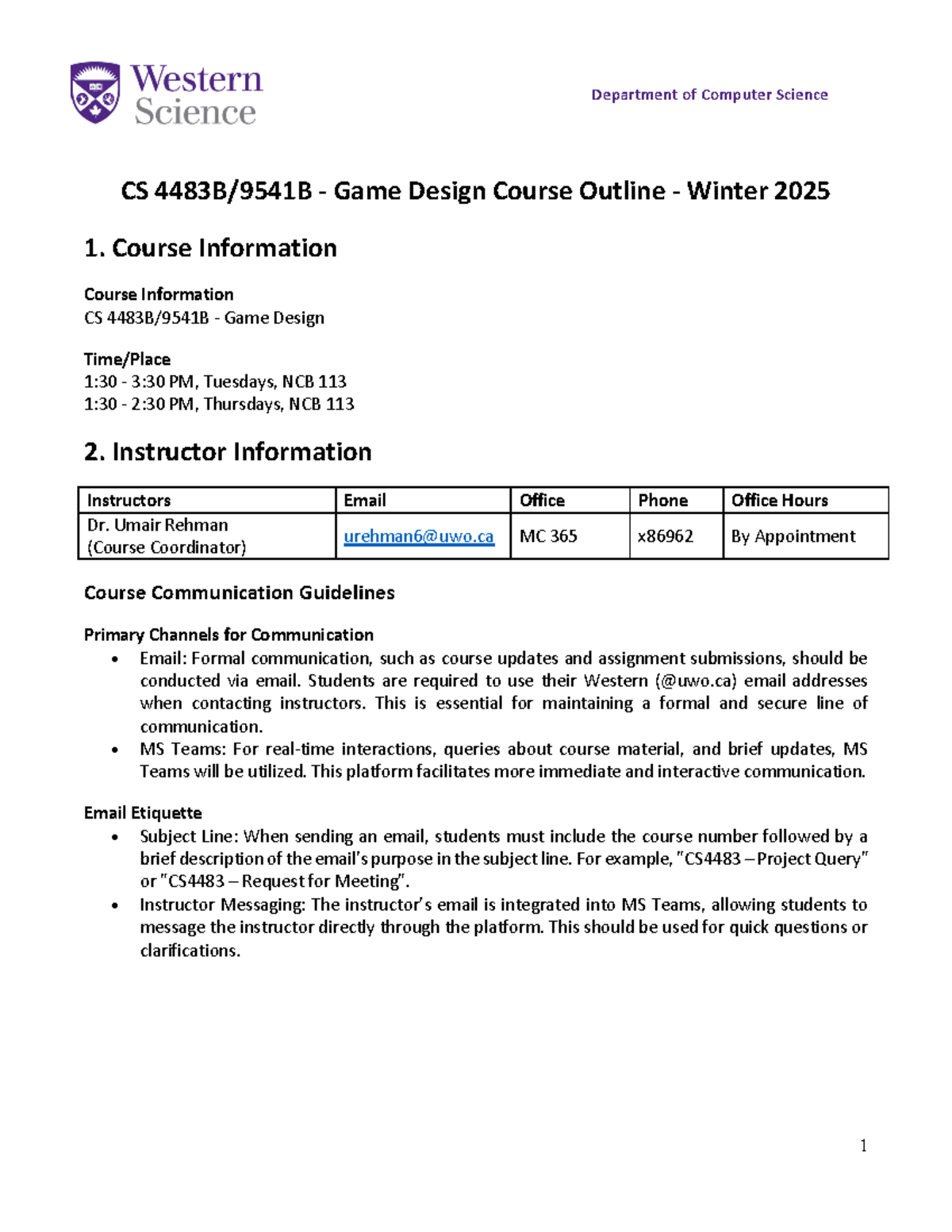 CS4483 Course Outline: Game Design Winter 2025 - Studocu