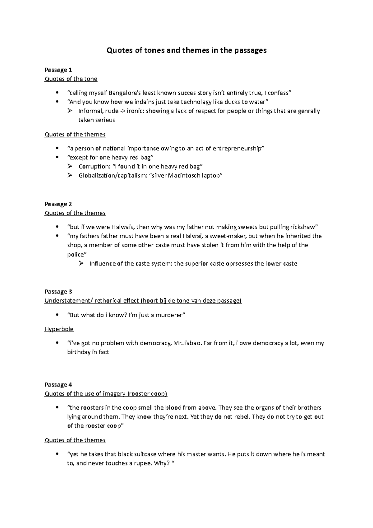 Quotes and Themes Analysis in "The White Tiger" (ENG 201) - Studeersnel