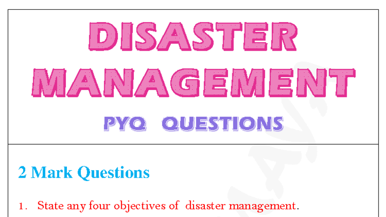 Disaster Management Objectives and First Aid Training Notes - DM101 ...