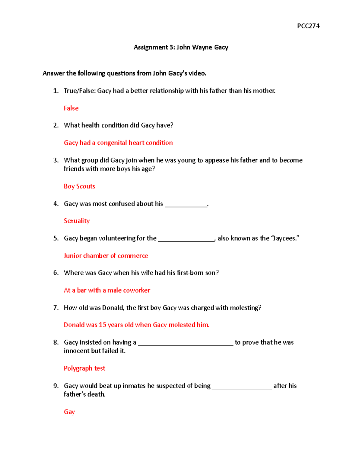 PCC Assignment 3: John Wayne Gacy Worksheet Q&A Responses - Studocu