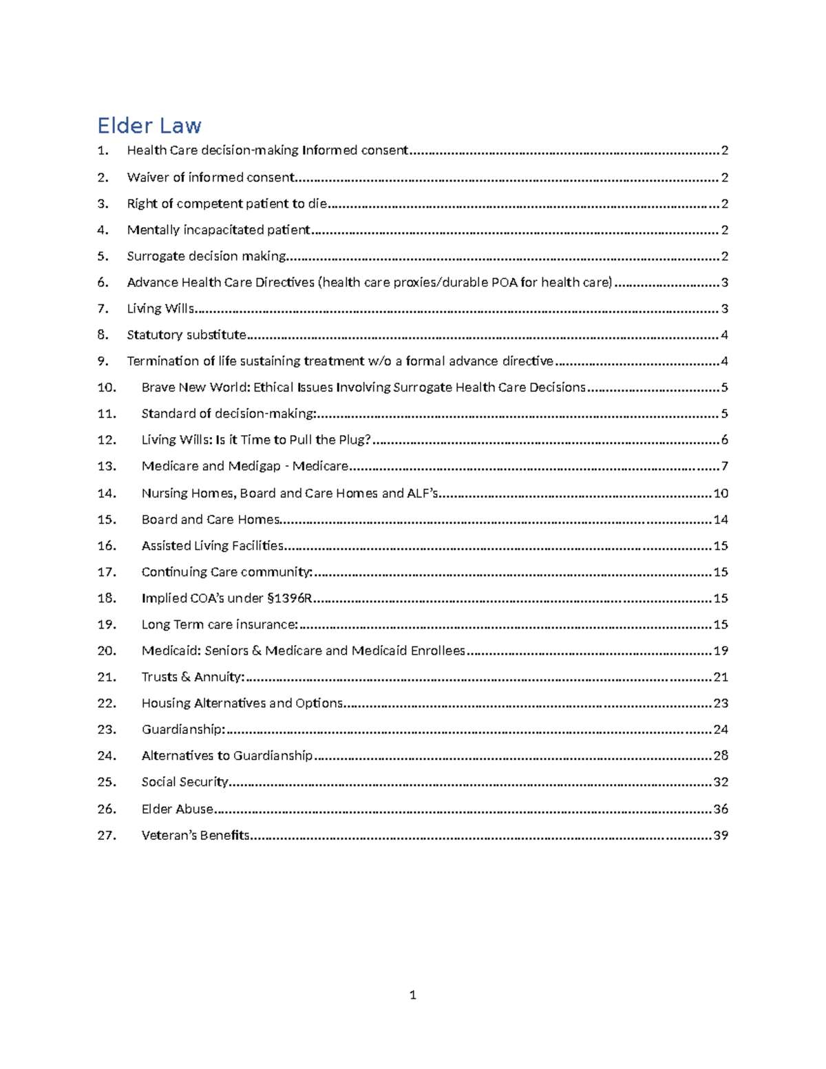 Elder Law Overview and Key Concepts: Essential Outline for Exam - Studocu