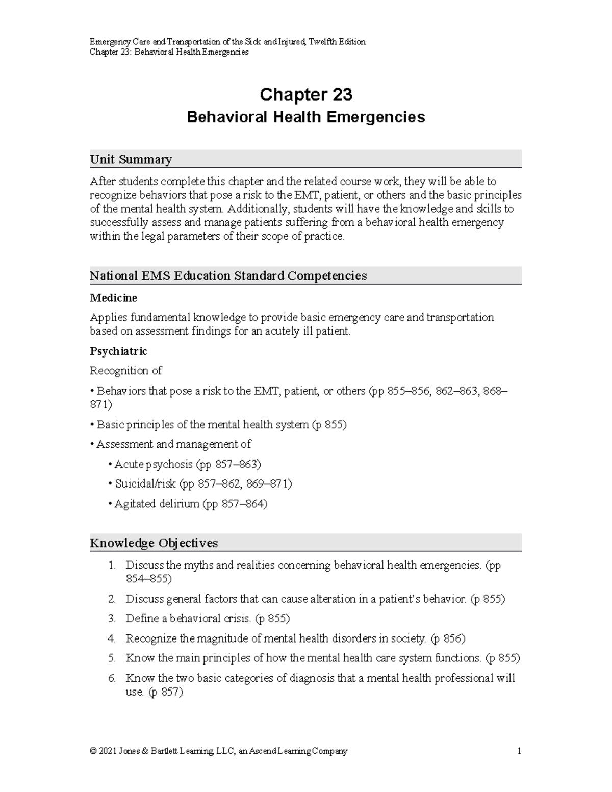 EMT 101: Chapter 23 Behavioral Health Emergencies Overview - Studocu