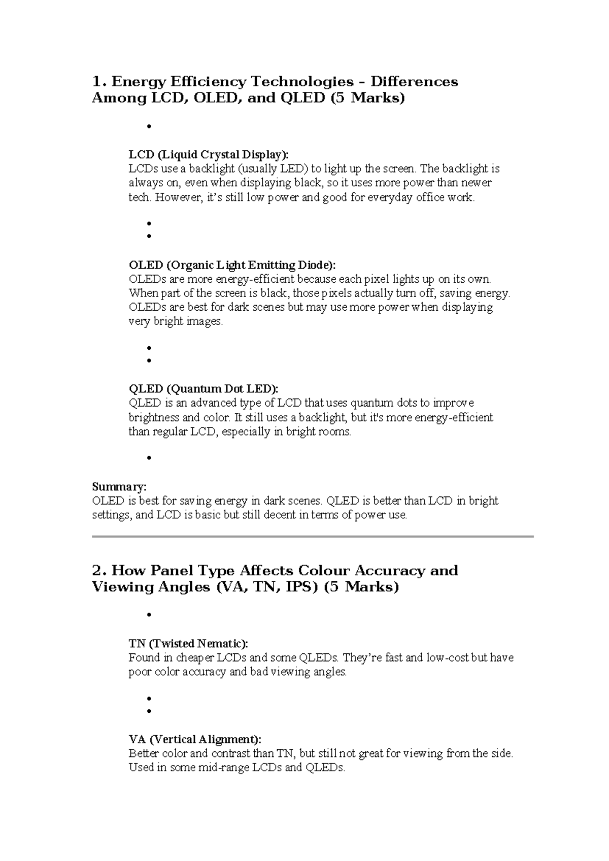 Energy Efficiency & Color Accuracy in LCD, OLED, QLED Tech (5 Marks ...
