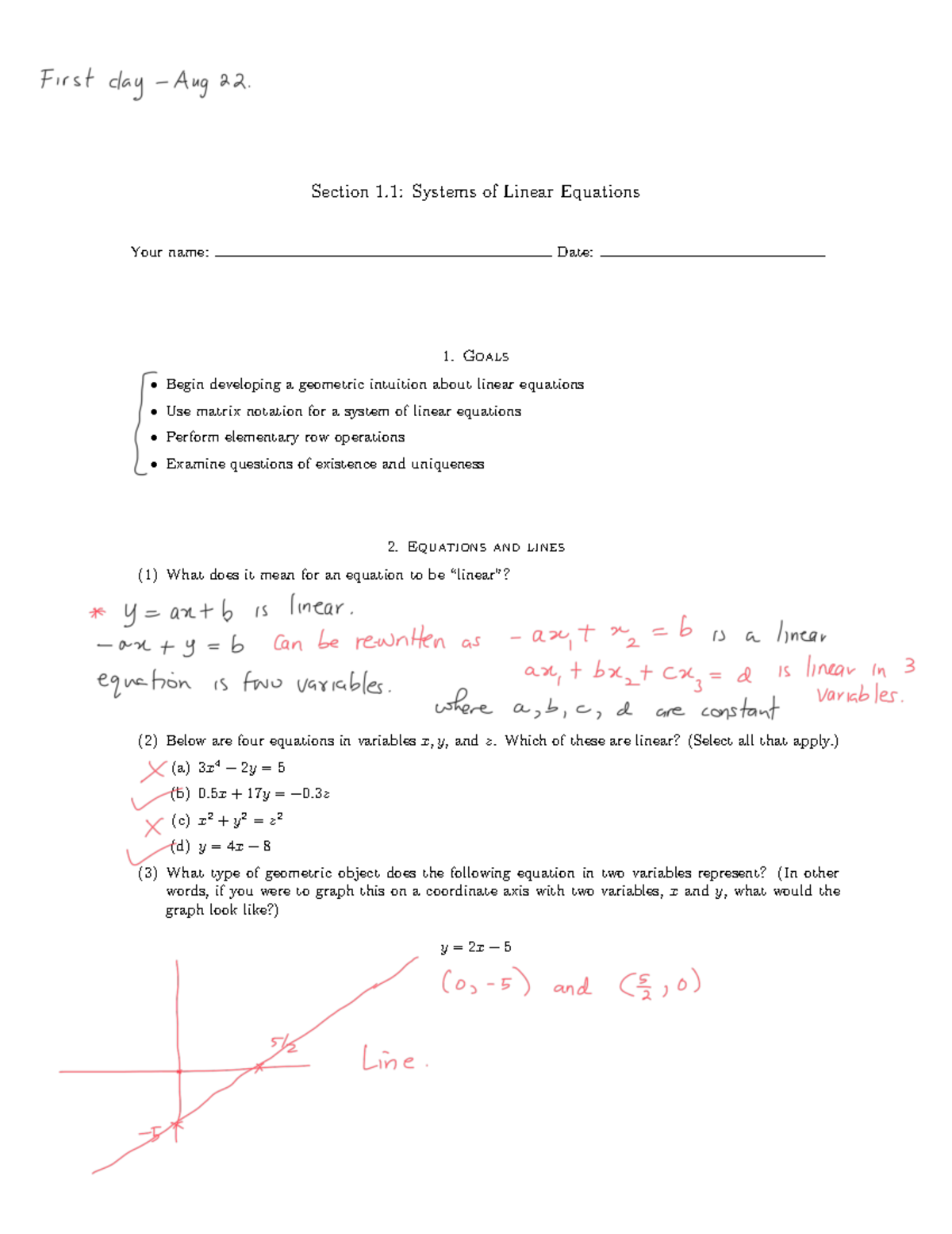 All chapter 1 - linear notes ch 1 - Section 1: Systems of Linear ...