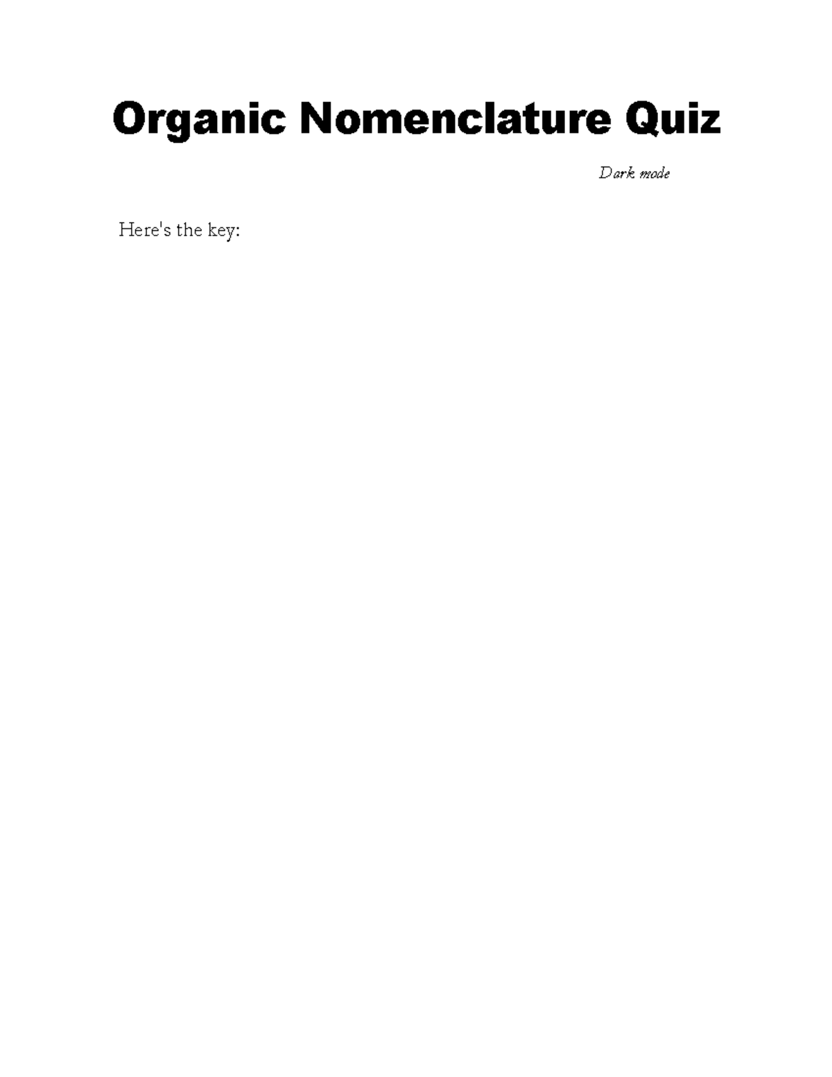 Organic Nomenclature Quiz (Set 2) Answer Key - Studocu