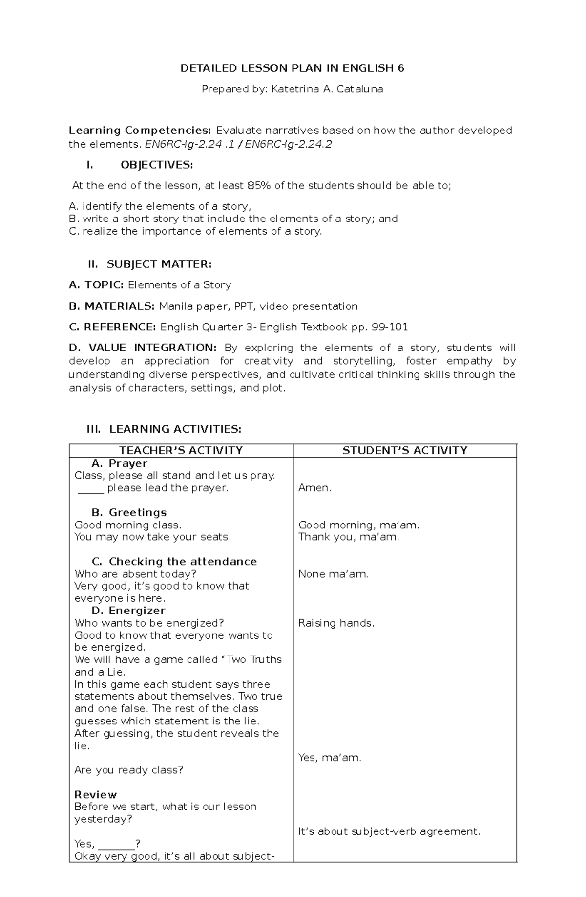 KATE Detailed Lesson Plan in English 6 - DETAILED LESSON PLAN IN ...