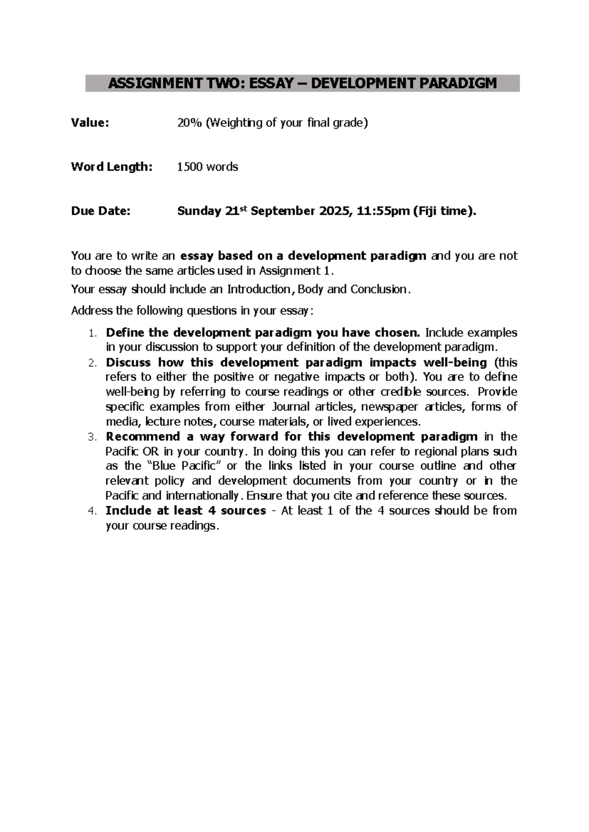 A2 Essay - Development Paradigm Analysis and Recommendations - Studocu