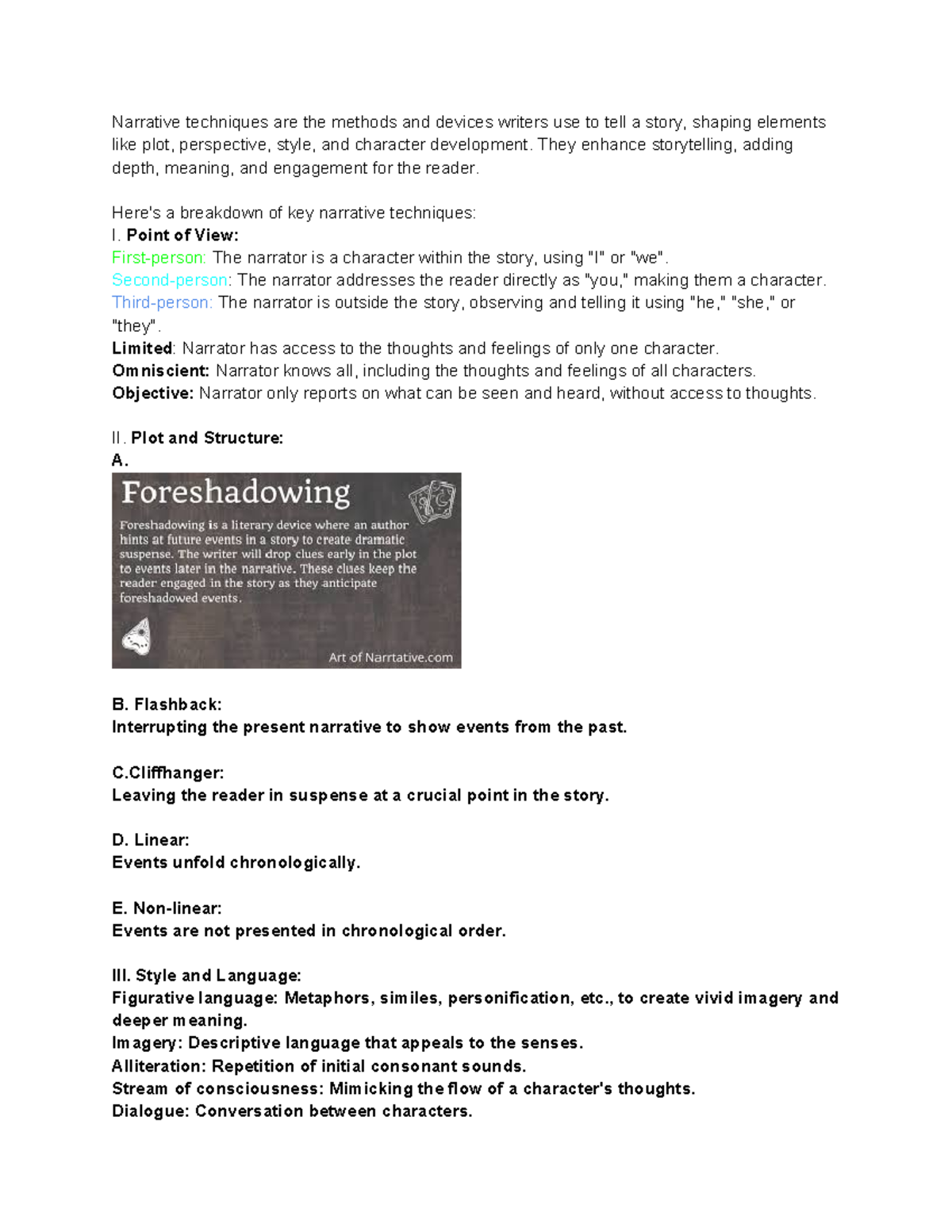 Narrative Techniques, Moods & Tones in Literature - ENG 101 - Studocu