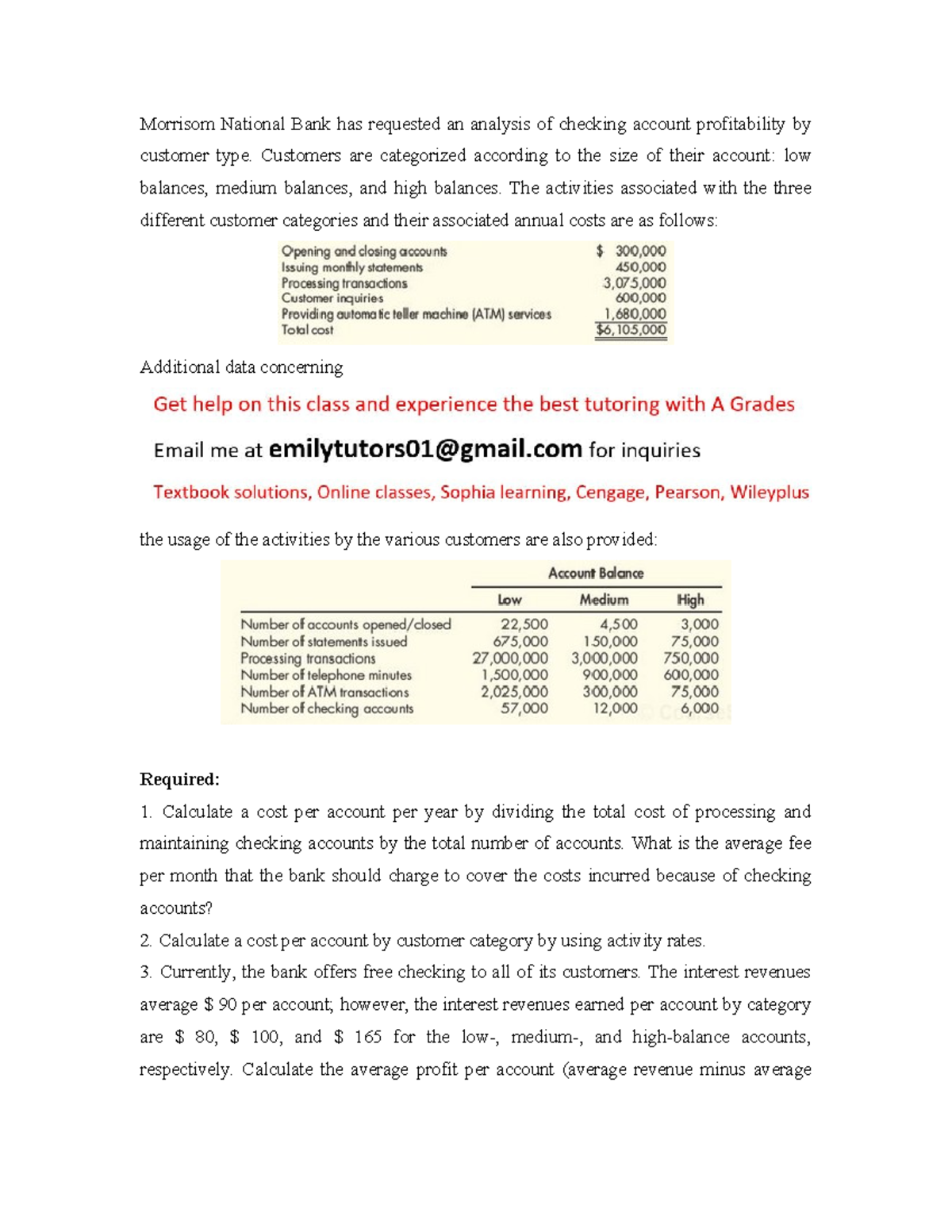 Analysis of Checking Account Profitability for Morrisom National Bank ...