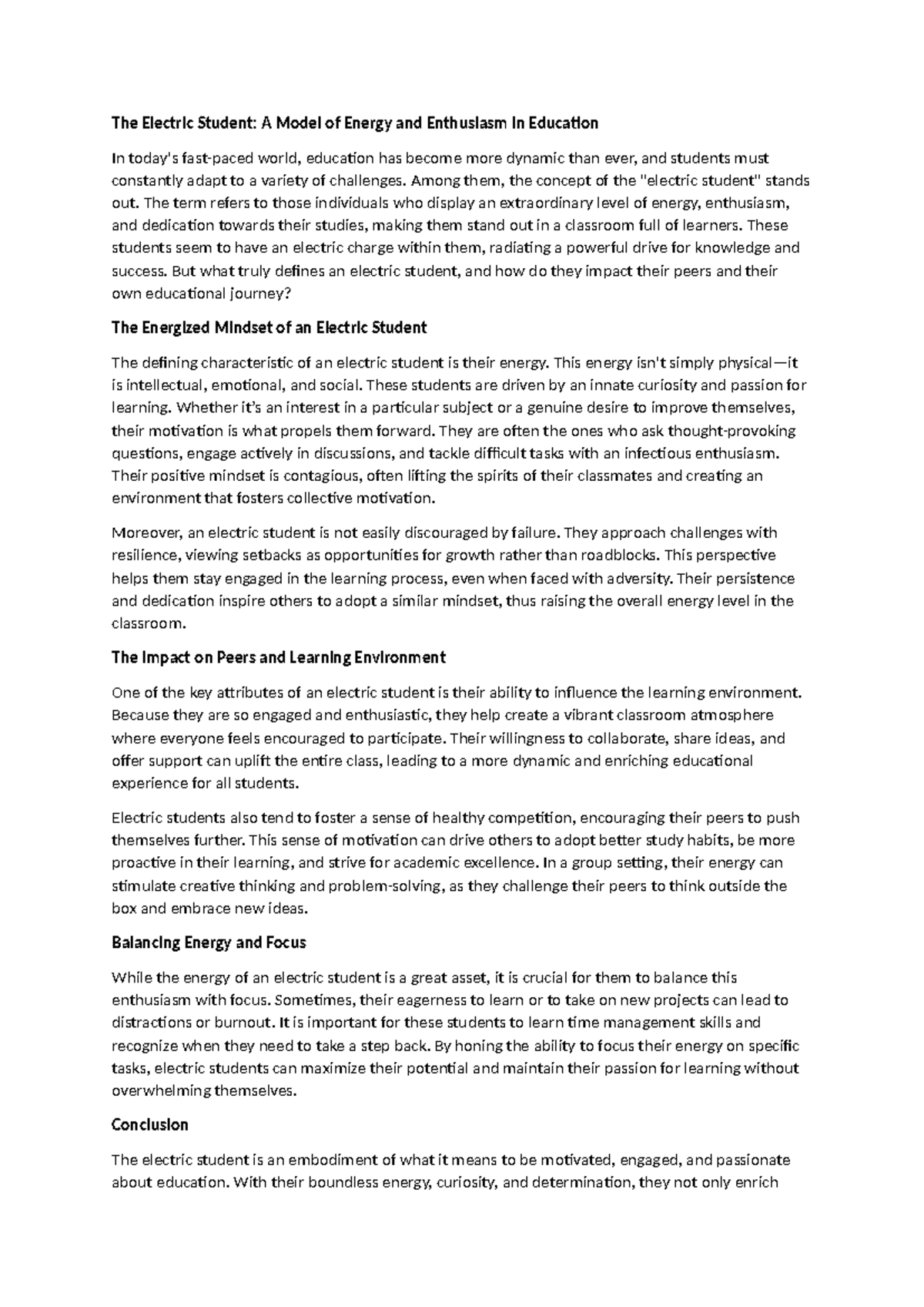 The Electric Student - essay rinkas - The Electric Student: A Model of ...