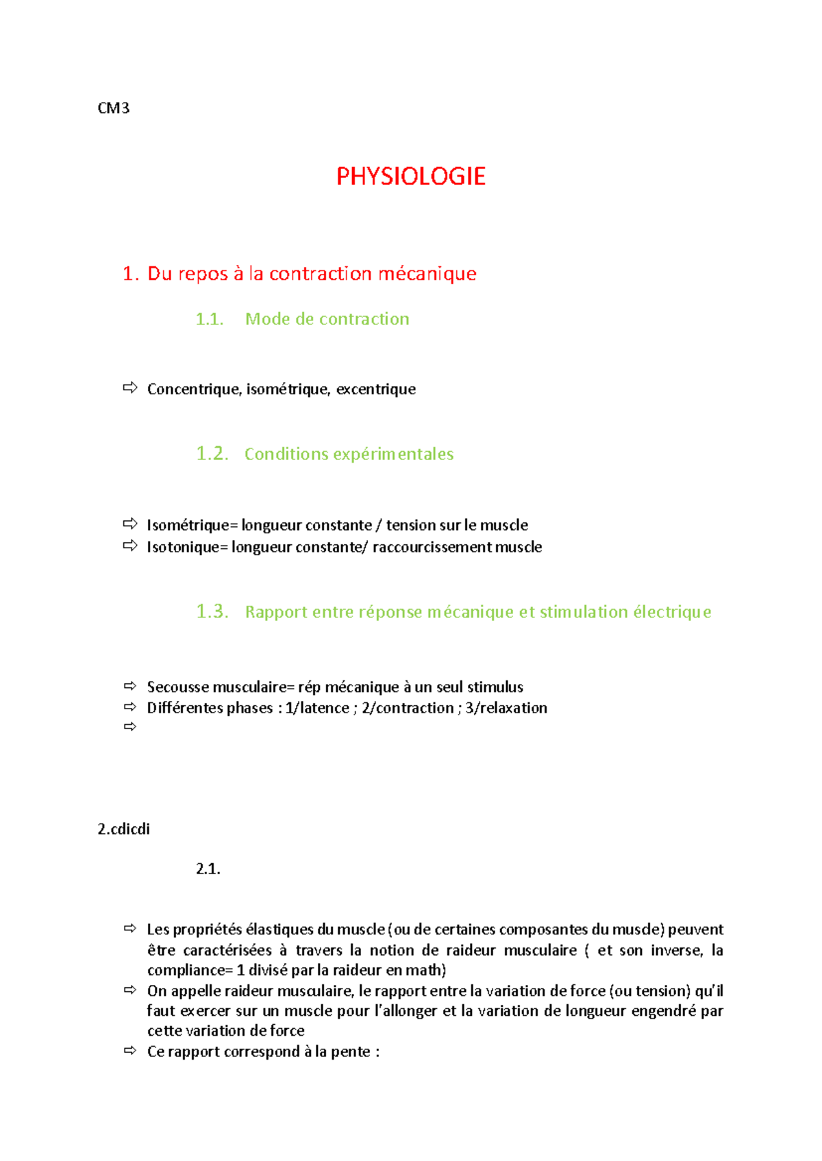 CM3 PHYSIOLOGIE 1: Contraction Musculaire et Raideur - Studocu