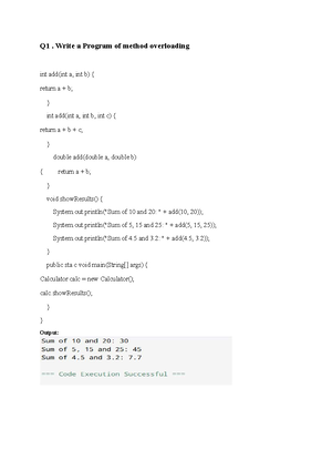 Q1-Q3: Method Overloading & Overriding in OOP (CS101) - Studocu