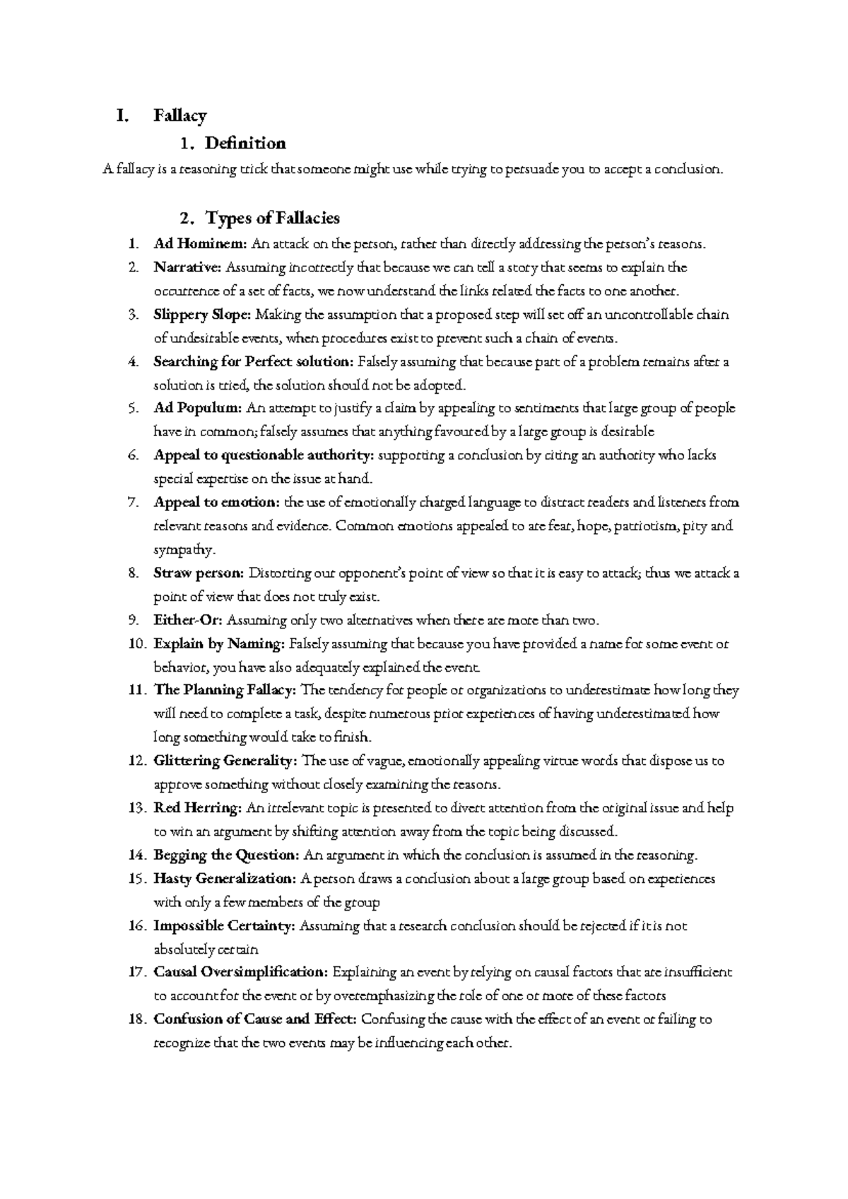 Advanced reading revision: Understanding fallacies and evidence - Studocu